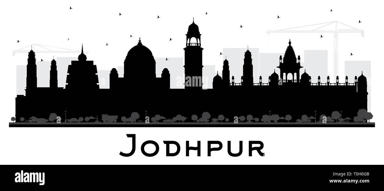 Jodhpur India City Skyline Silhouette with Black Buildings Isolated on ...