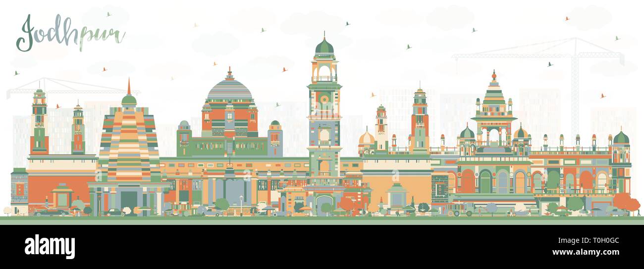 Jodhpur India City Skyline with Color Buildings. Vector Illustration ...