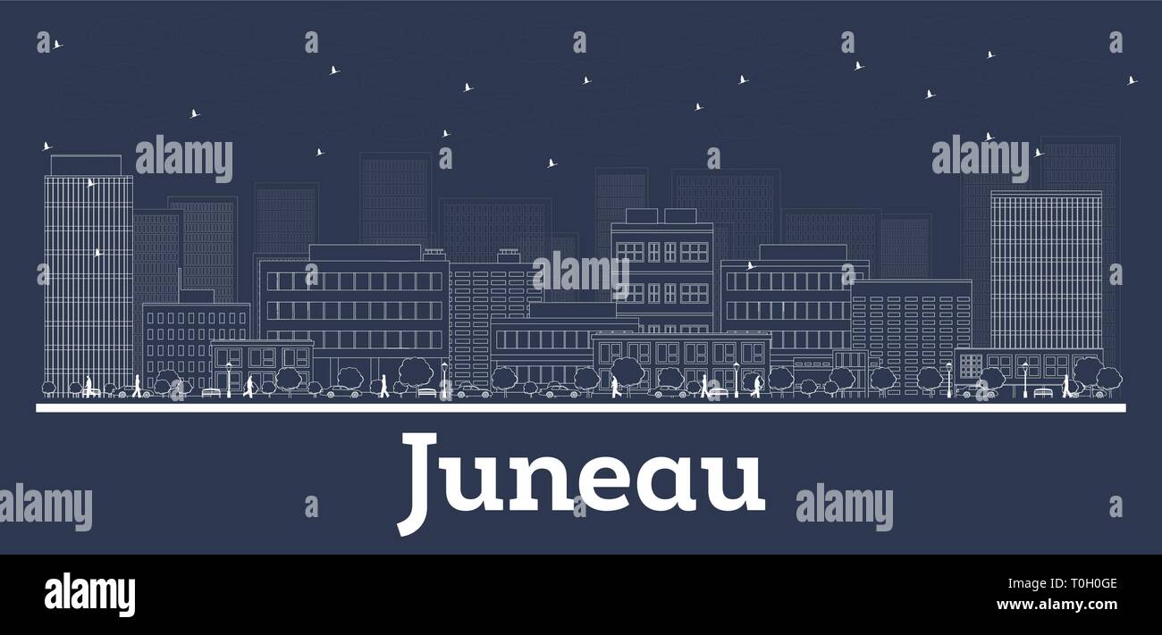 Outline Juneau Alaska City Skyline with White Buildings. Vector ...