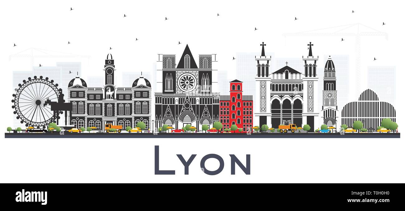 Lyon France City Skyline with Color Buildings Isolated on White. Vector ...