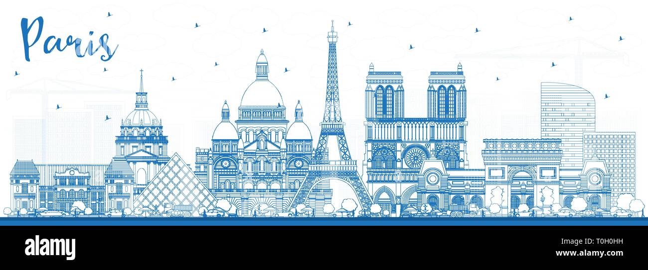 Outline Paris France City Skyline with Blue Buildings. Vector ...