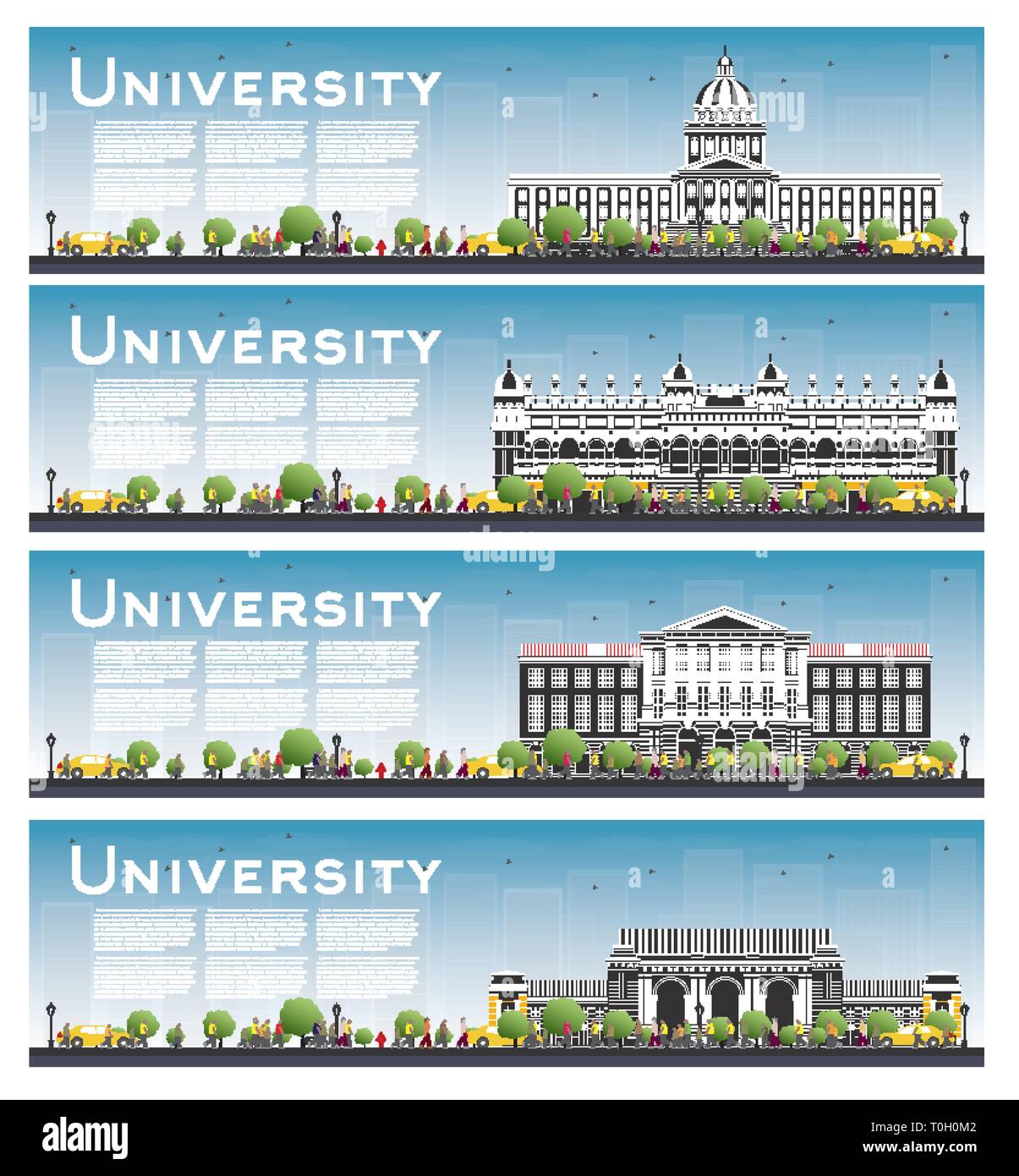Set of University Campus Study Banners. Vector Illustration. Students ...