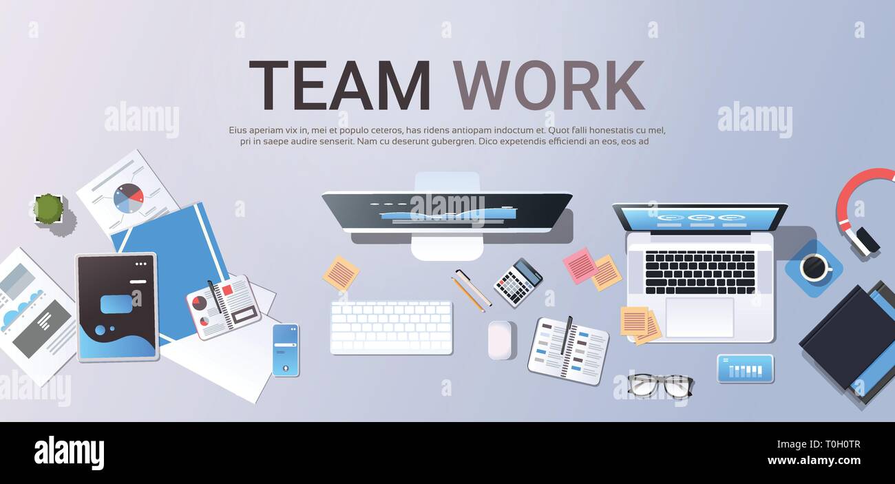 successful teamwork strategy concept top angle view desktop laptop ...