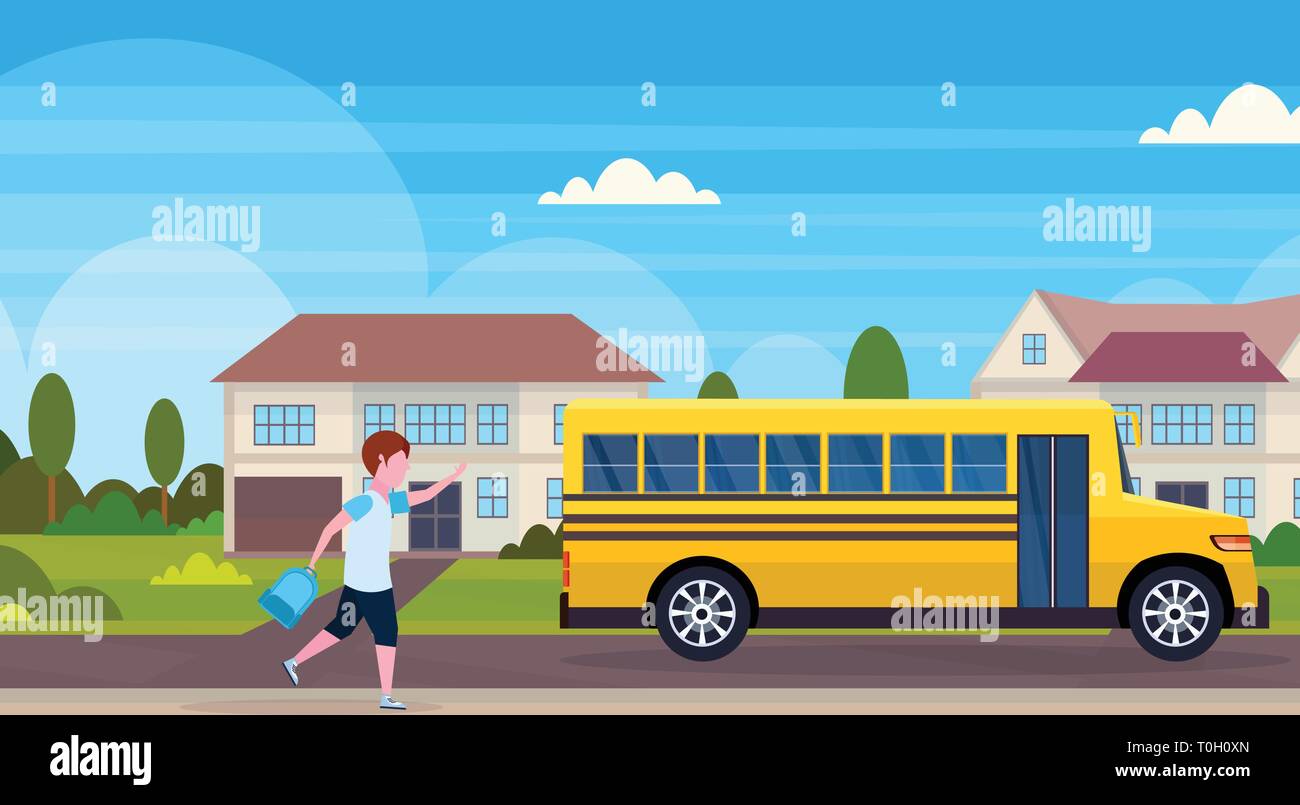 Child running late for school bus hi-res stock photography and images ...