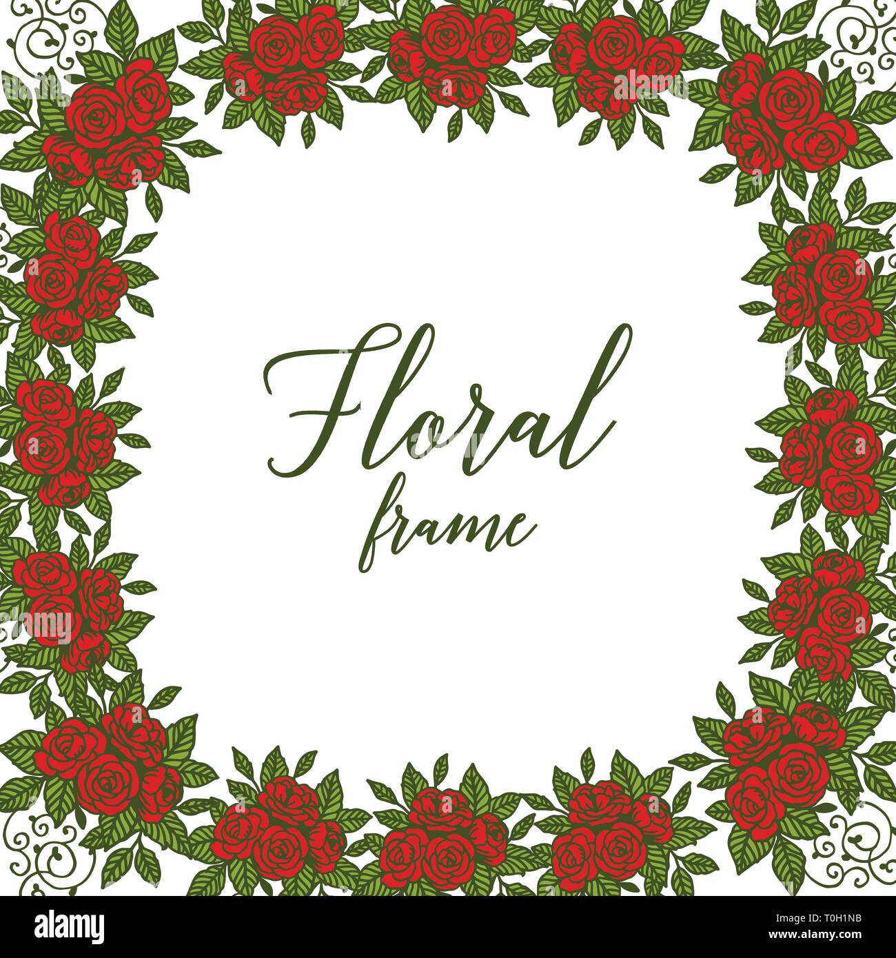 Vector illustration template or invitation card with crowd red floral ...