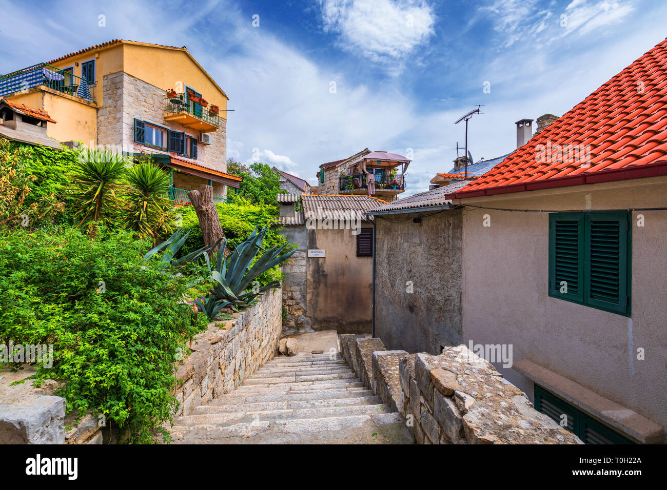 Street in Split historical center, Croatia. Beautiful square of the old ...