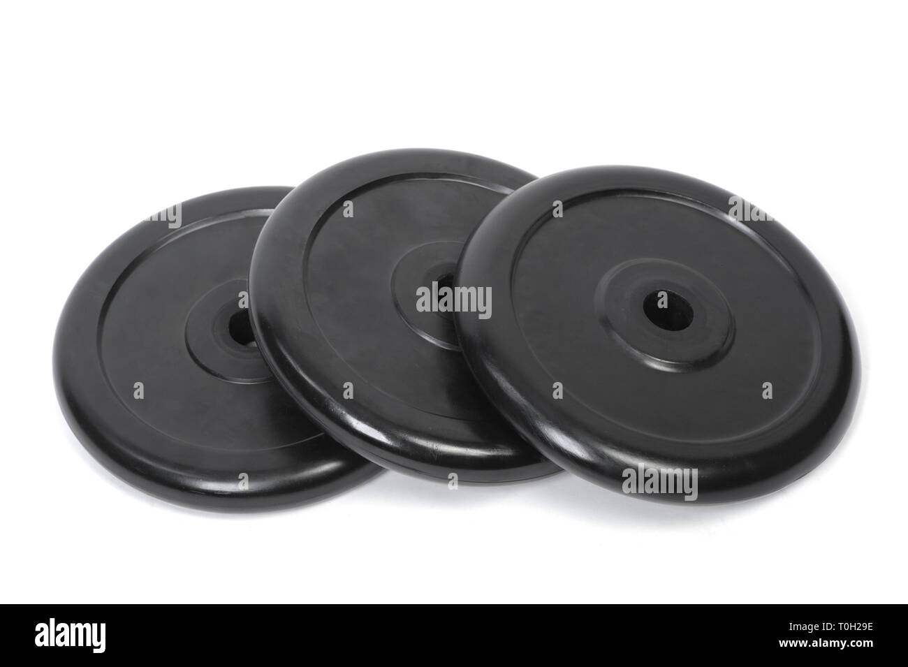 Professional weight plates of adjustable dumbbell isolated on white ...