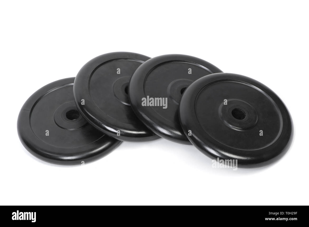 Professional weight plates of adjustable dumbbell isolated on white ...