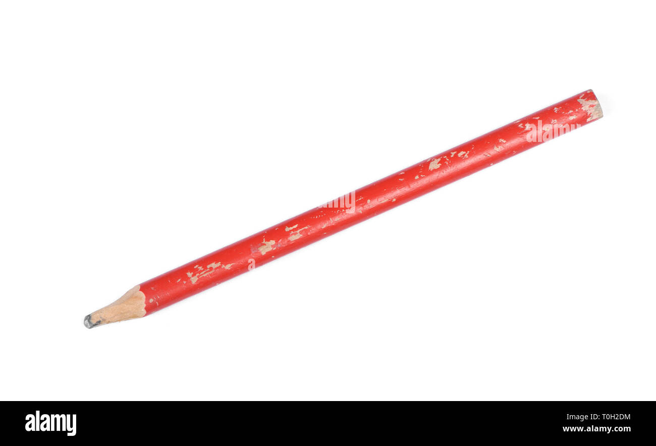 Old used red nibbled pencil of carpenter isolated on white Stock Photo ...