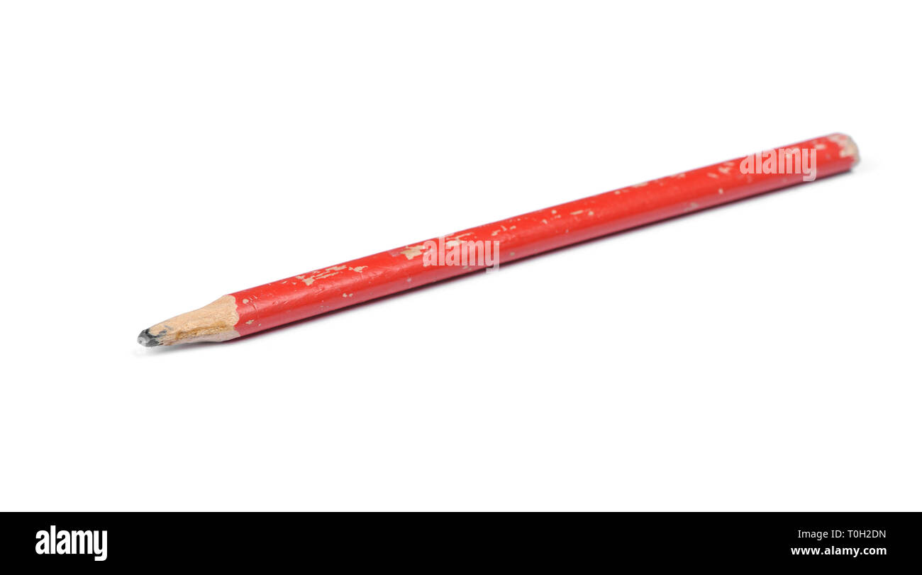 Old used red nibbled pencil of carpenter isolated on white Stock Photo ...
