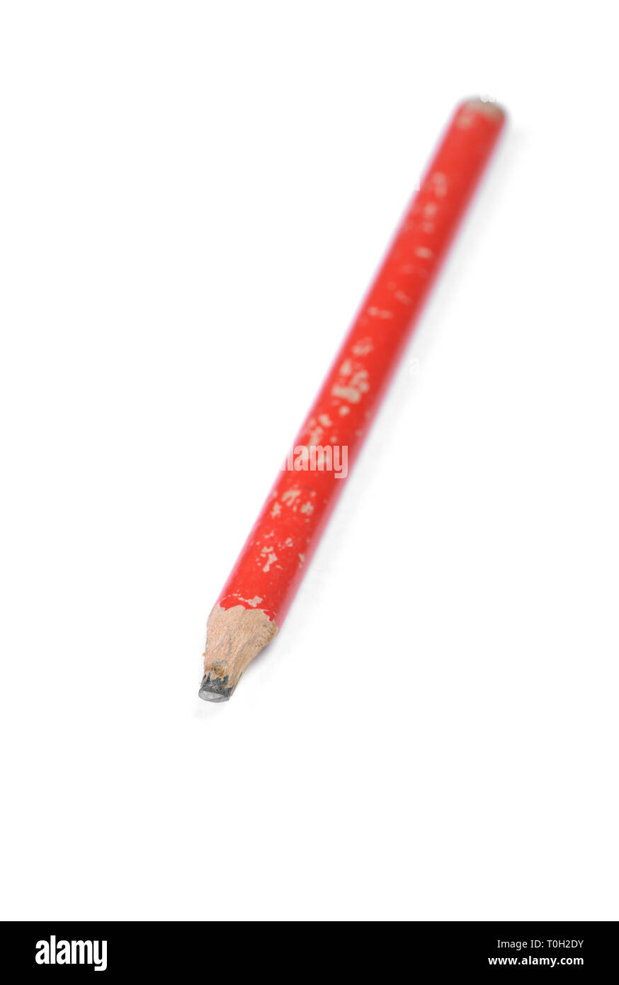 Old used red nibbled pencil of carpenter isolated on white Stock Photo ...