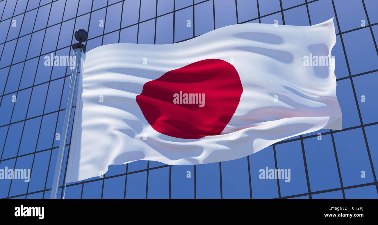 Flag of Japan on skyscraper building background. Business concept. 3d ...