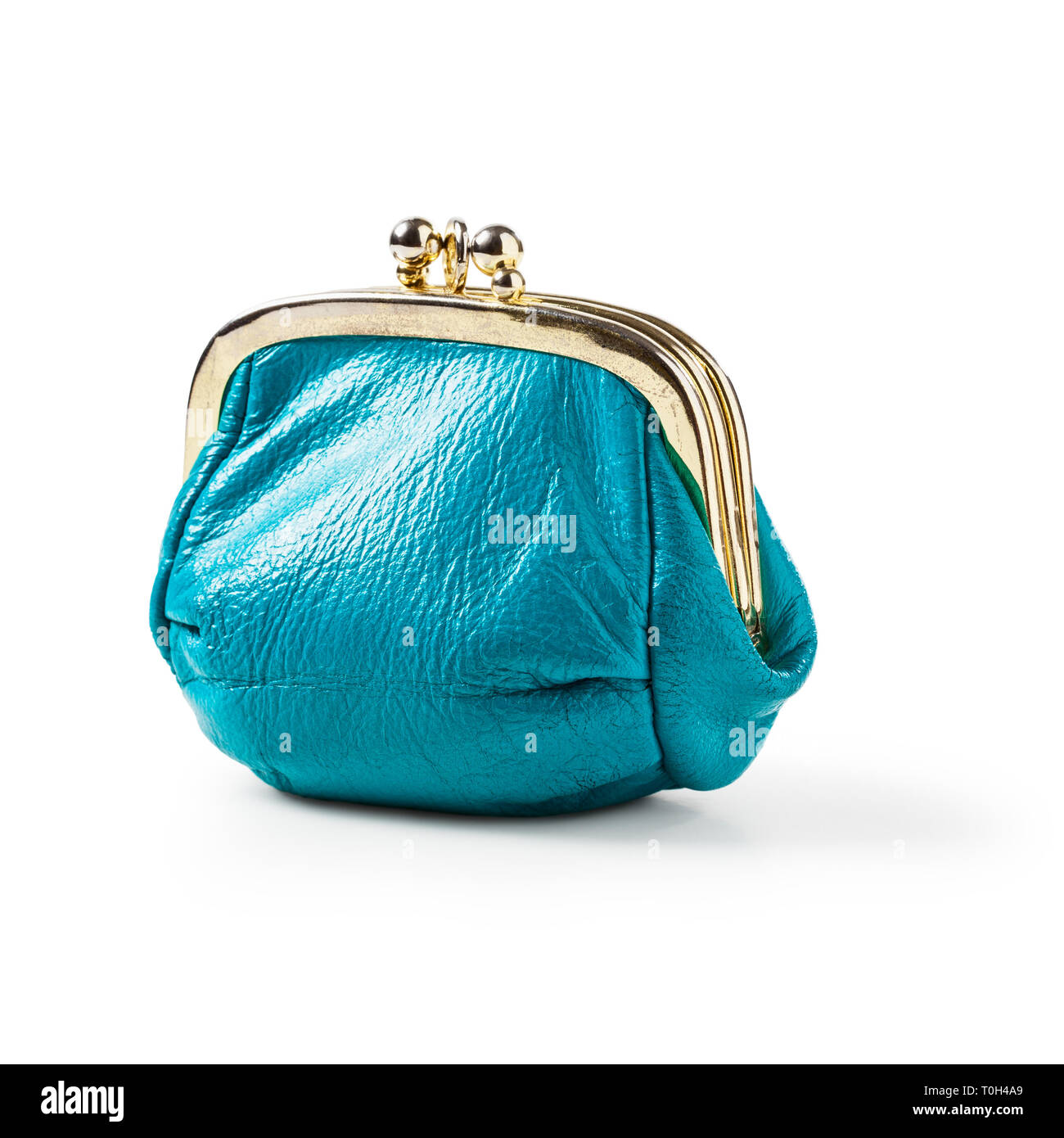 Blue coin purse close isolated on white background. Saving money ...