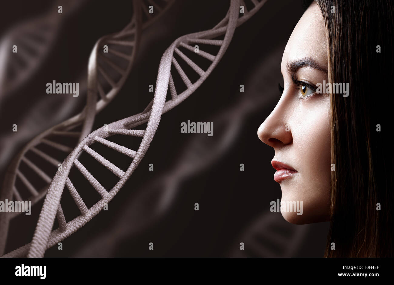 Portrait of sensual young woman among DNA chains Stock Photo - Alamy