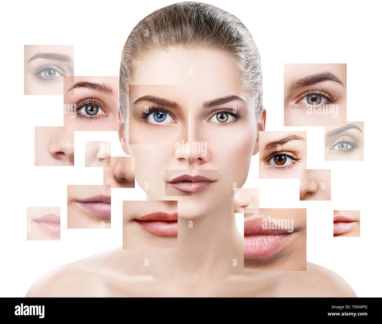 Face of beautiful woman pictured of different parts Stock Photo - Alamy