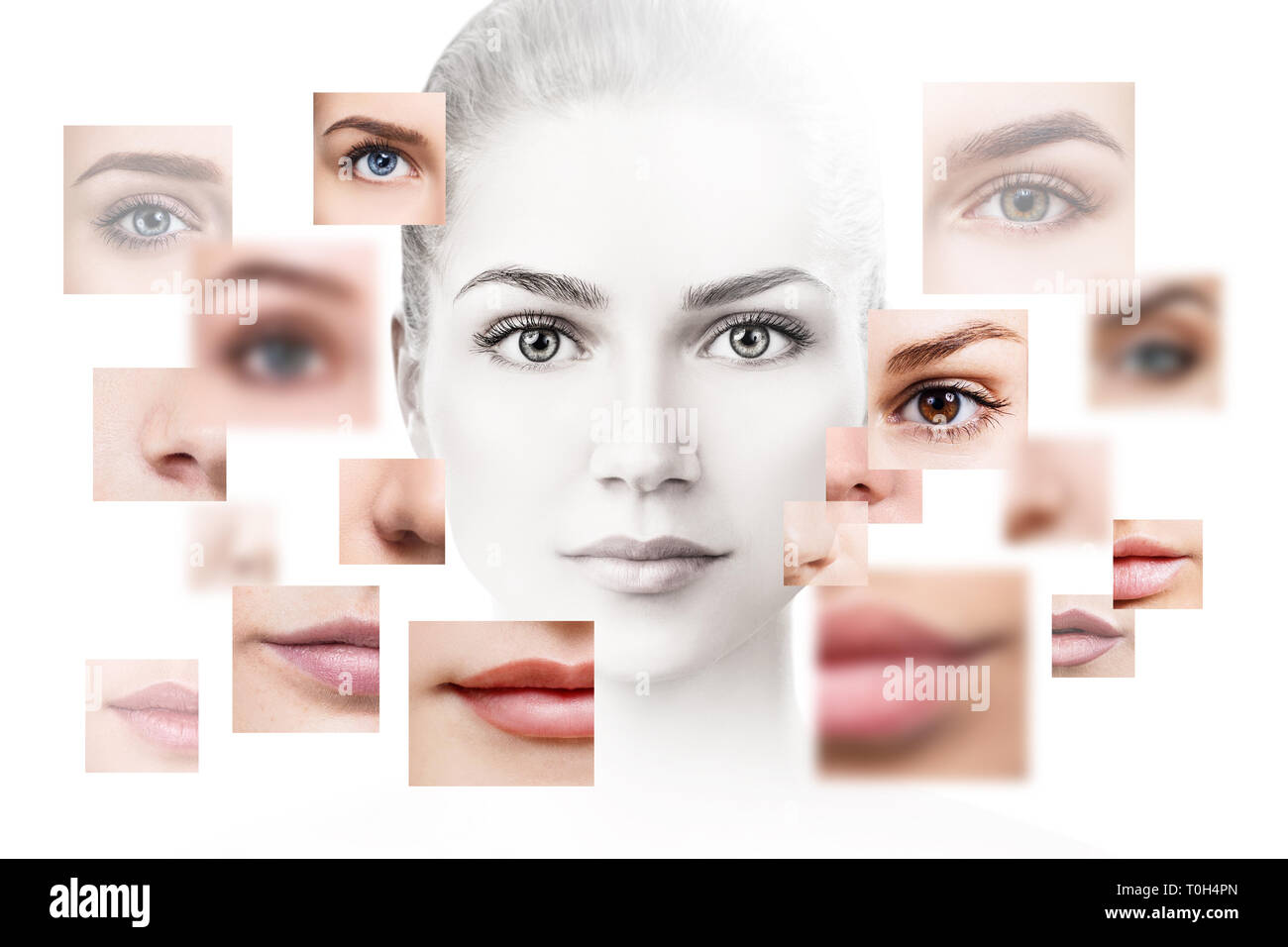 Face of beautiful woman pictured of different parts Stock Photo - Alamy