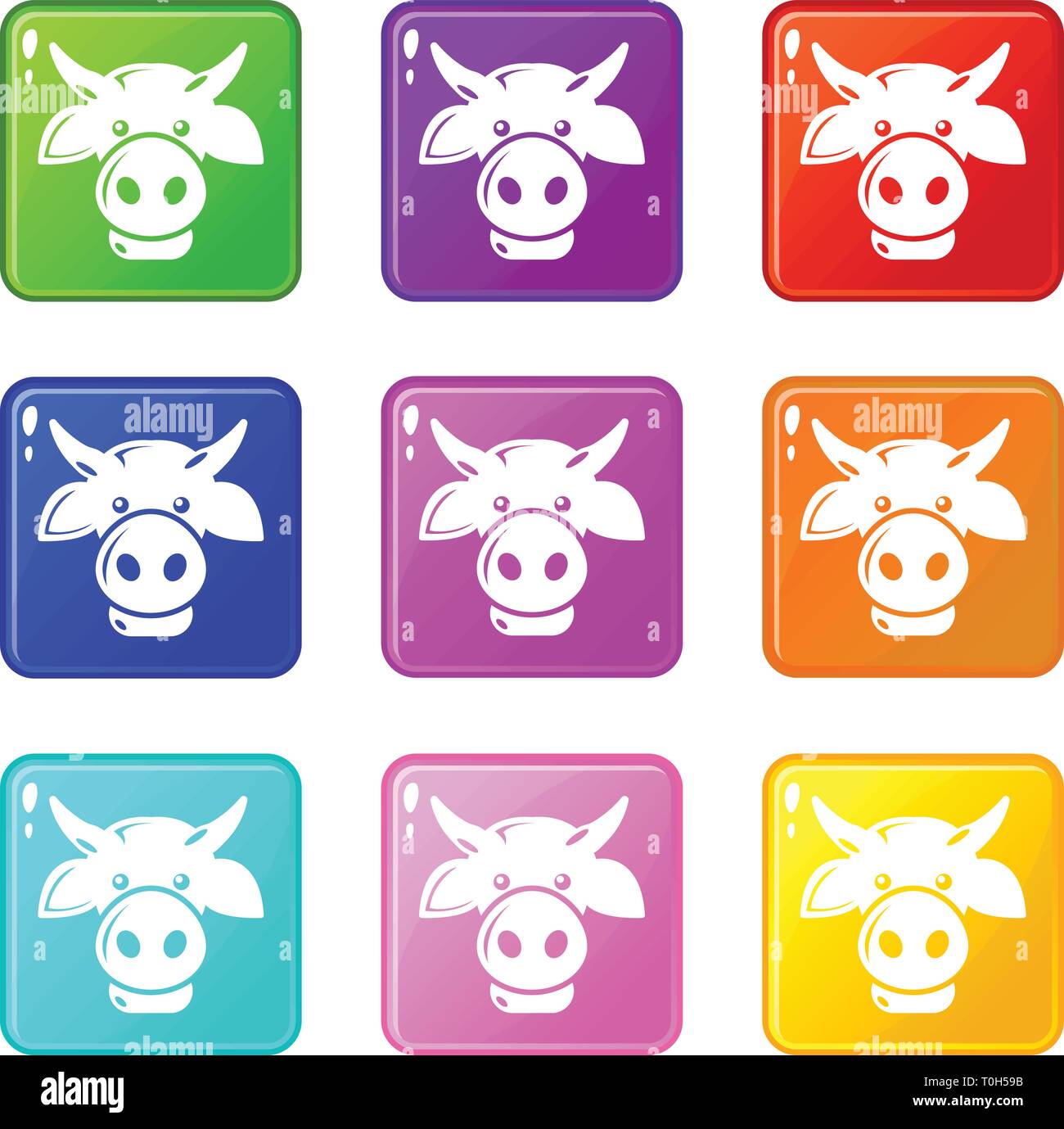 Cow head icons set 9 color collection Stock Vector Image & Art - Alamy