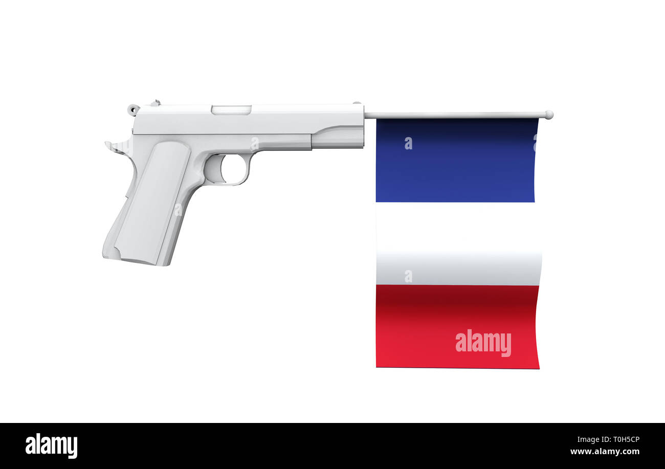 France gun control concept. Hand gun with national flag Stock Photo - Alamy