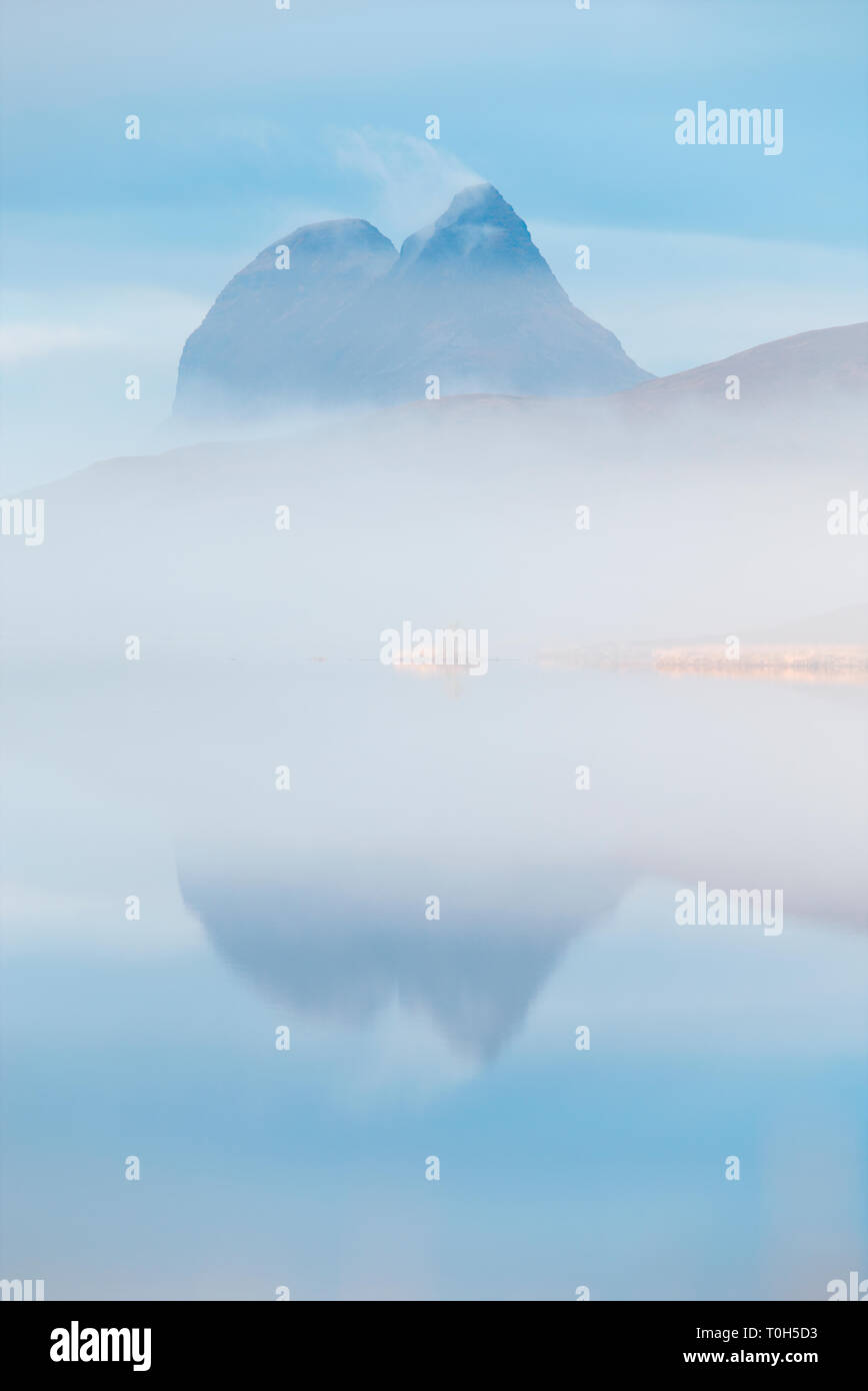 Misty Loch Borralan with Suilven mountain behind, Sutherland Stock ...
