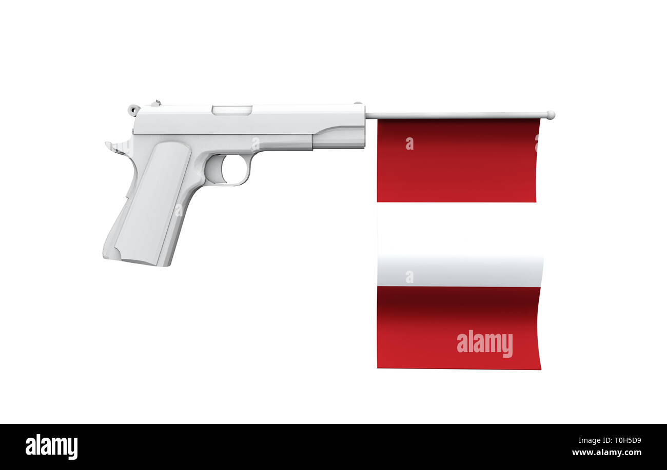 Peru gun control concept. Hand gun with national flag Stock Photo - Alamy