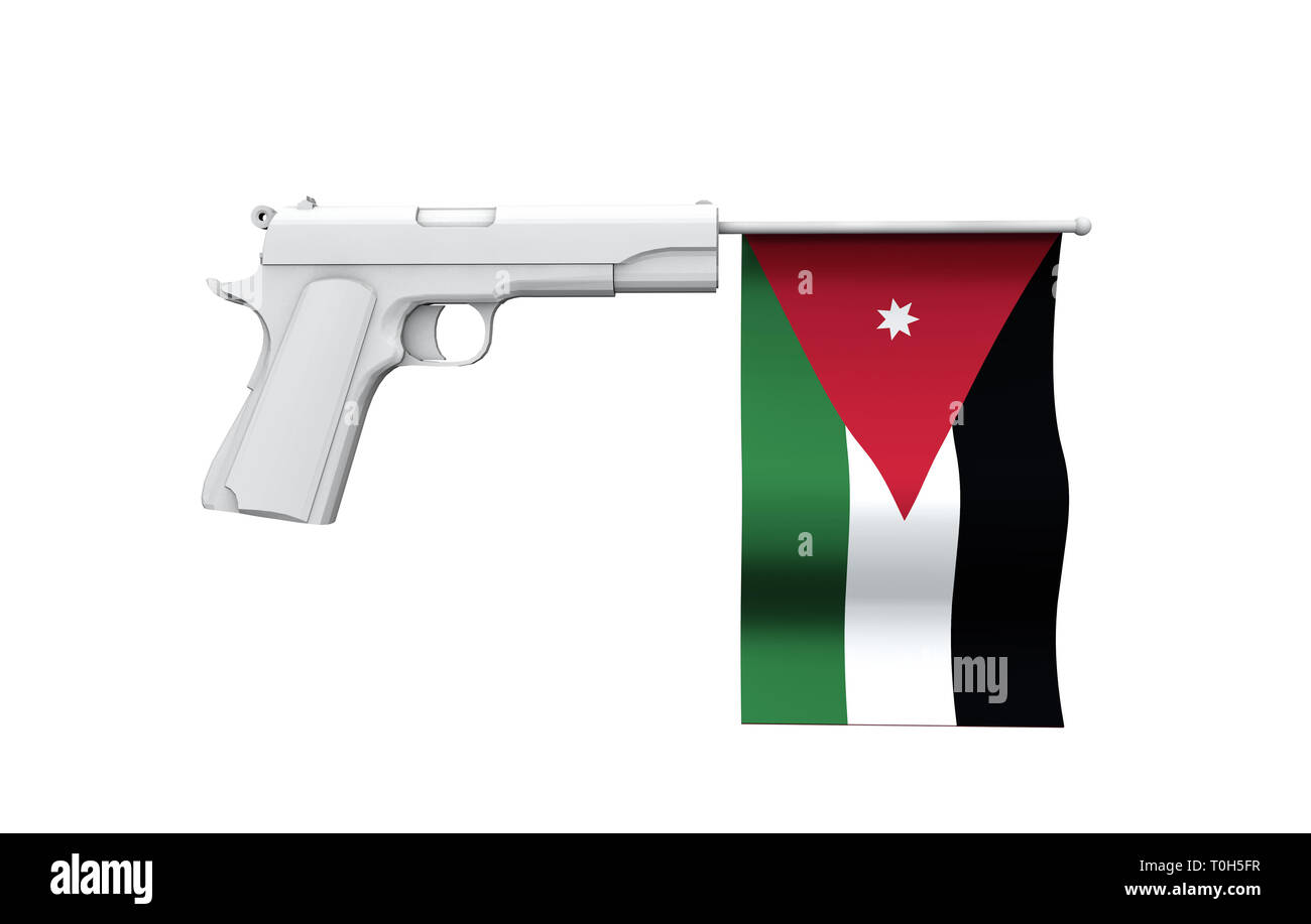 Jordan gun control concept. Hand gun with national flag Stock Photo - Alamy