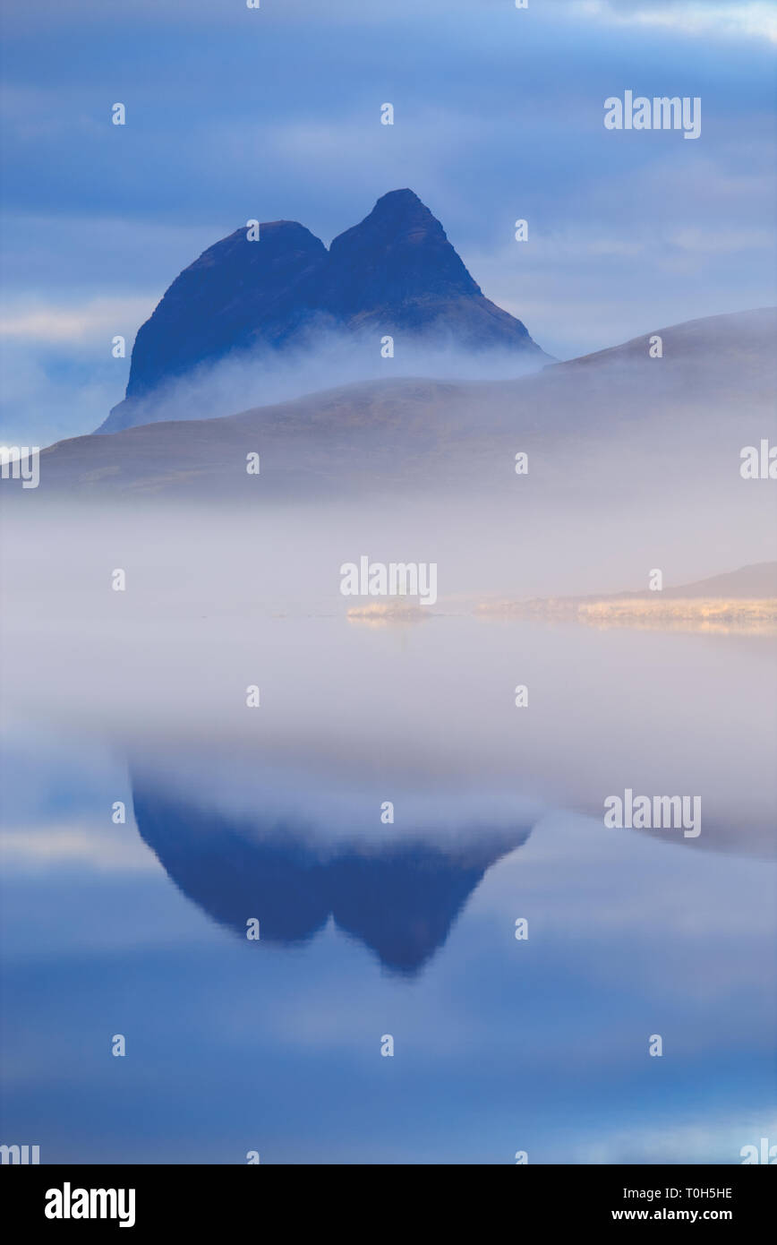 Misty Loch Borralan with Suilven mountain behind, Sutherland Stock ...