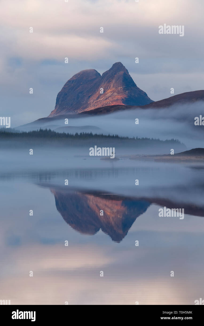 Misty Loch Borralan with Suilven mountain behind, Sutherland Stock ...