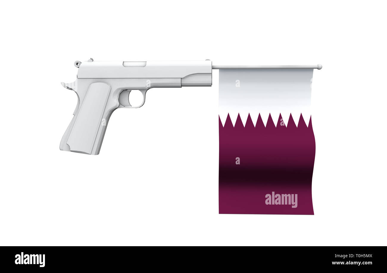 Qatar gun control concept. Hand gun with national flag Stock Photo - Alamy
