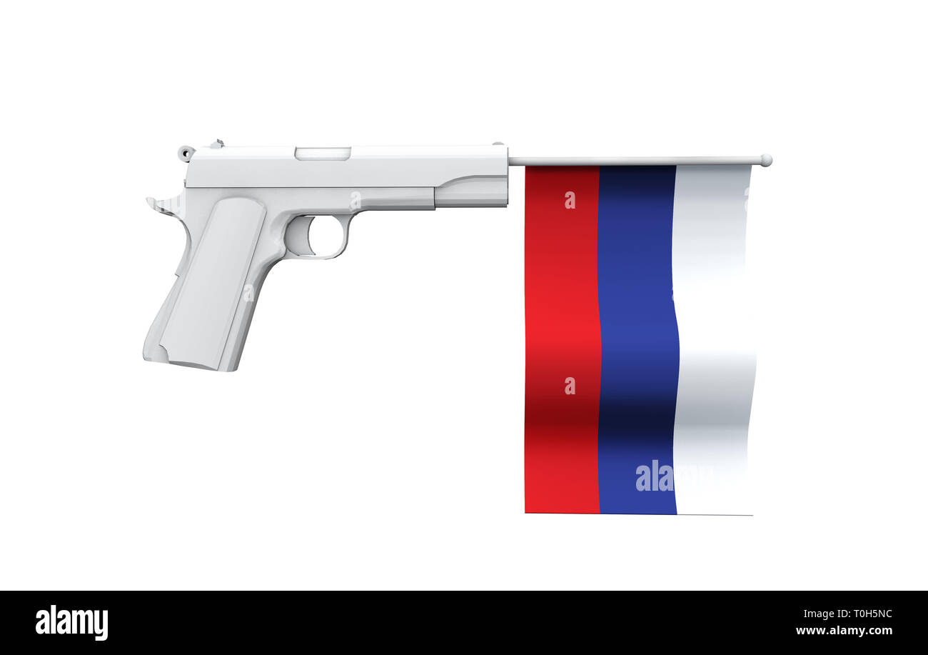 Russia gun control concept. Hand gun with national flag Stock Photo - Alamy
