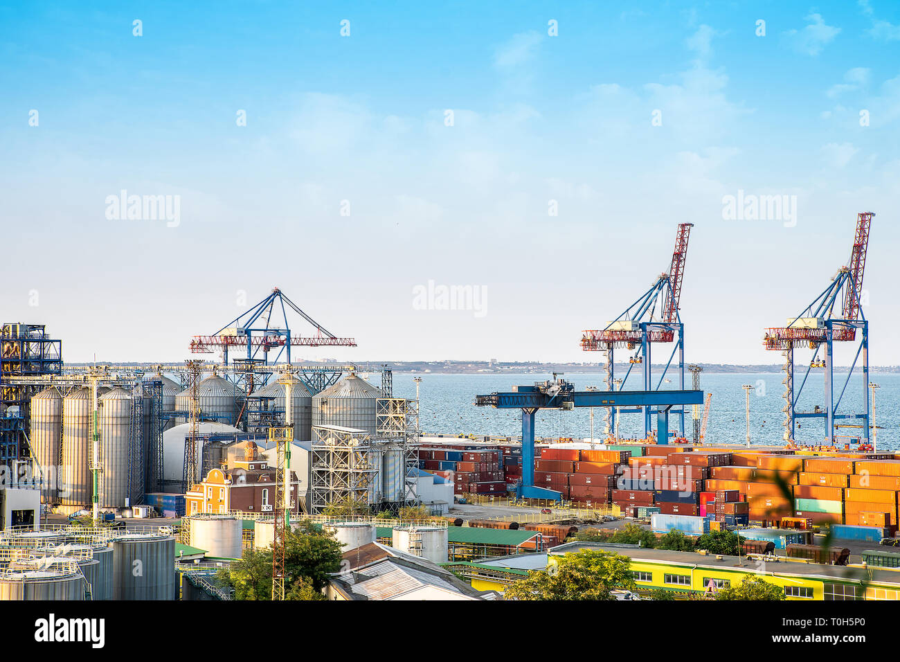 Ukraine, Odessa 2018. International sea port with cargo containers ...