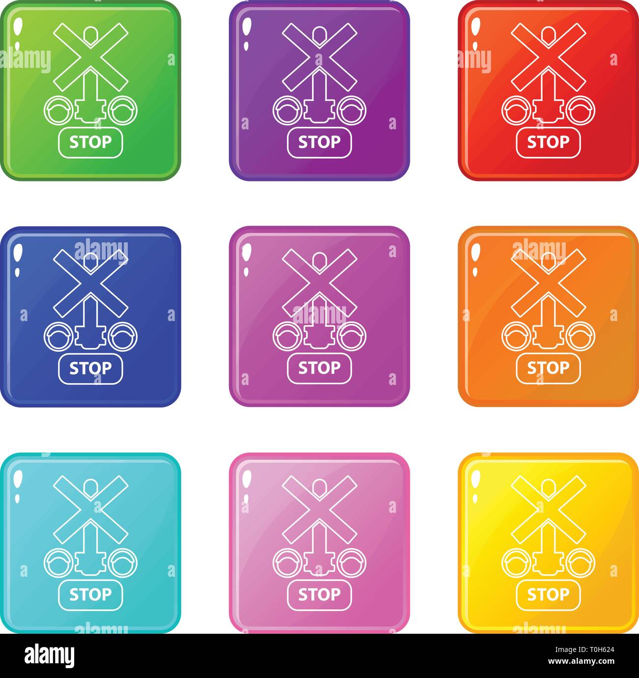 Traffic light stop railway icons set 9 color collection Stock Vector ...