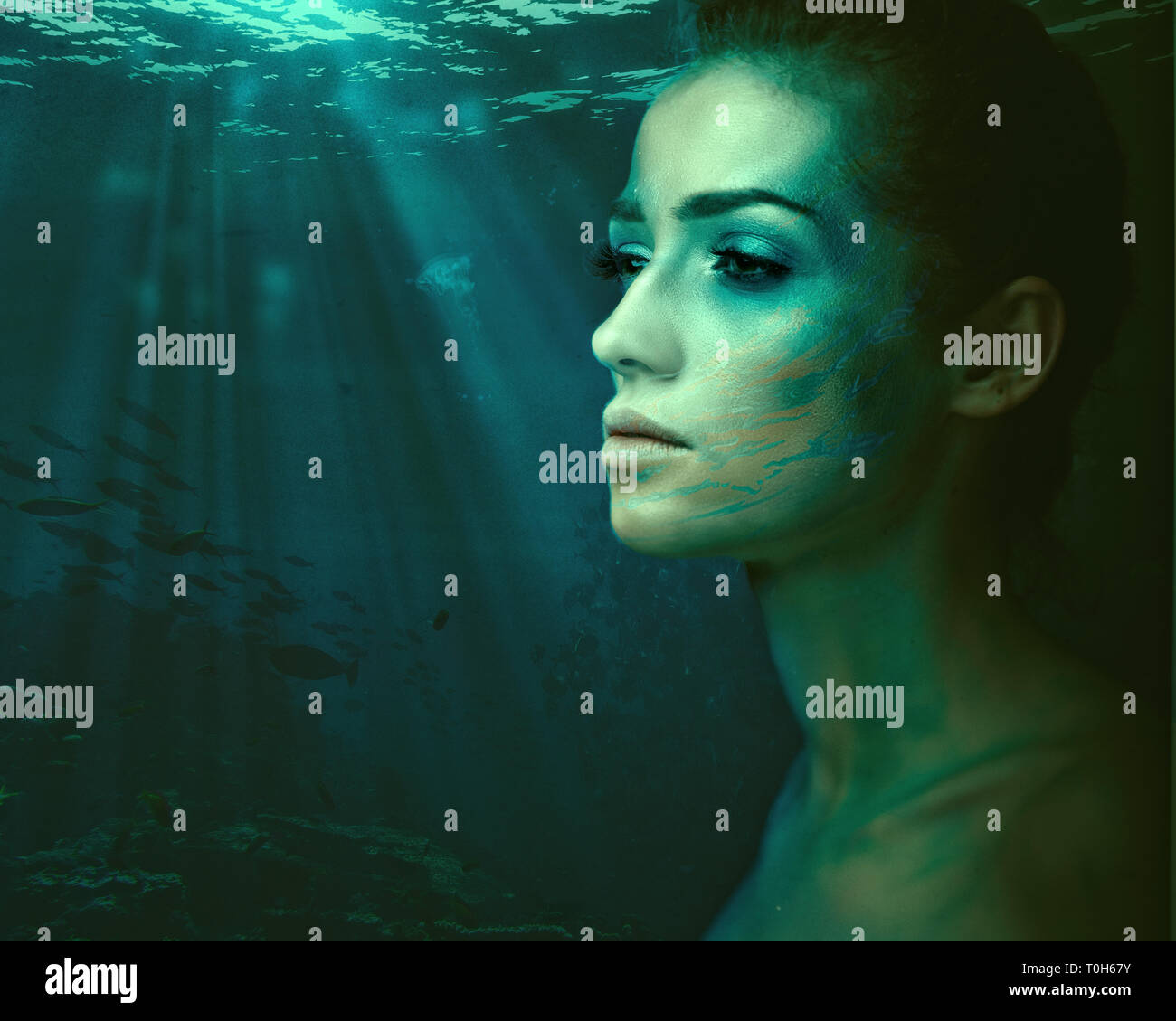 Sea spirit. Fantastic female portrait with underwater backgrounds Stock ...
