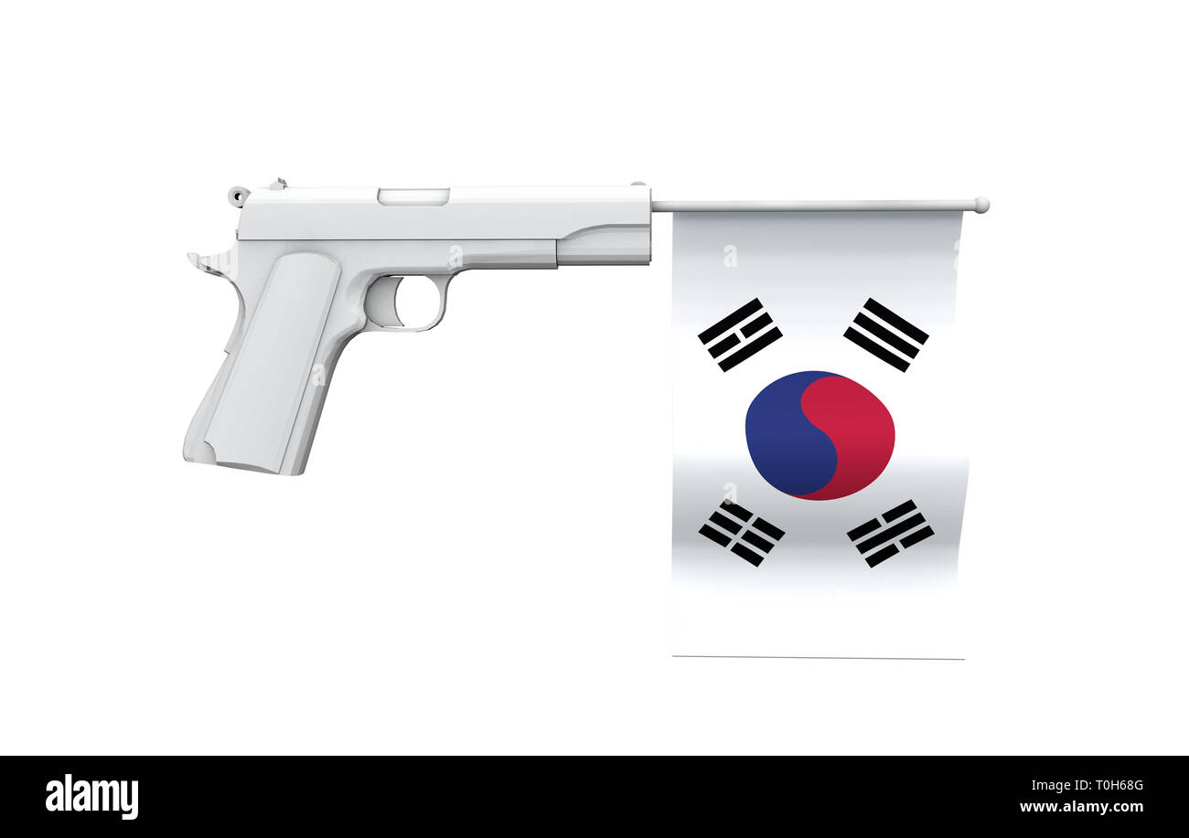South Korea gun control concept. Hand gun with national flag Stock ...