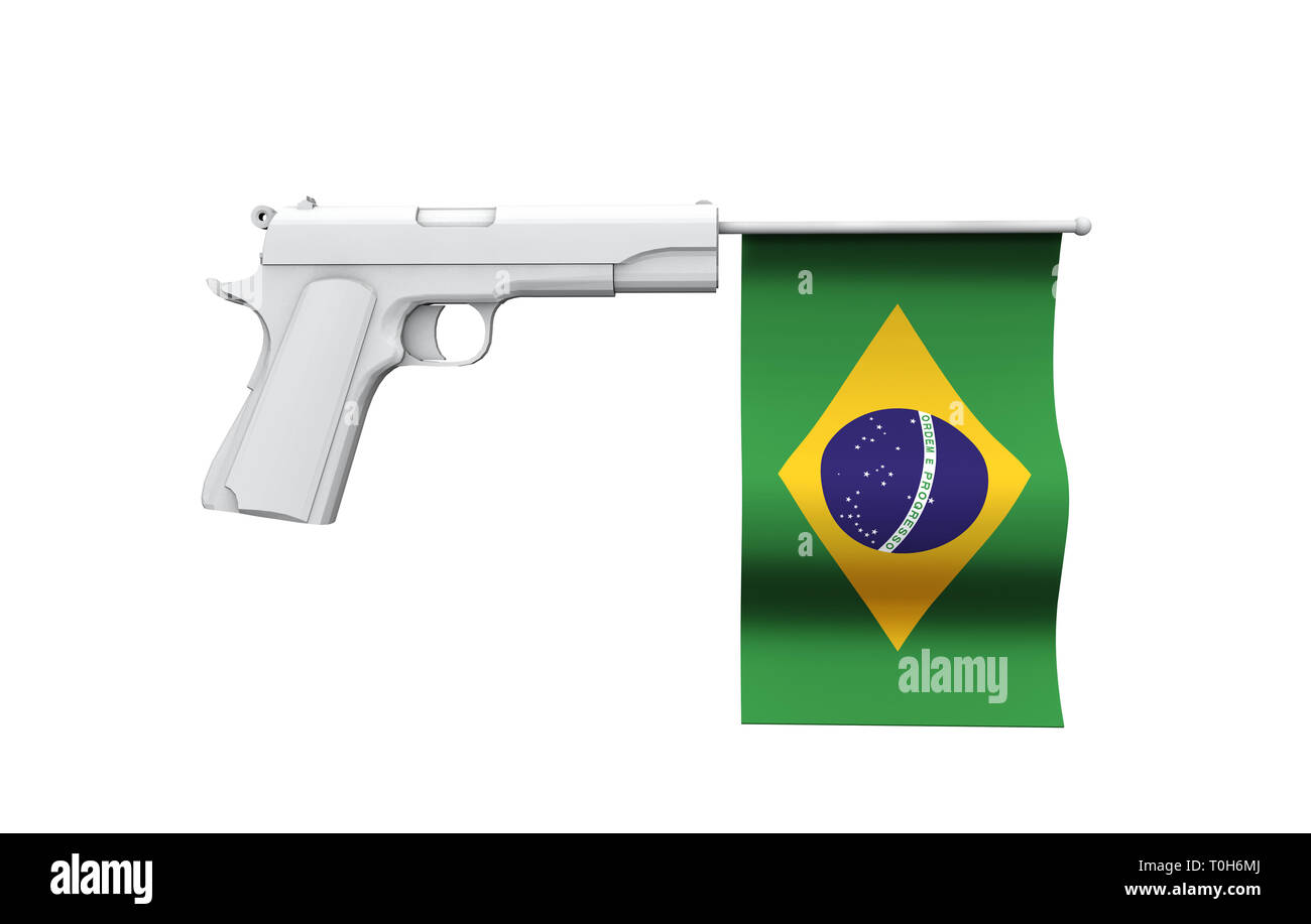 Brazil gun control concept. Hand gun with national flag Stock Photo - Alamy