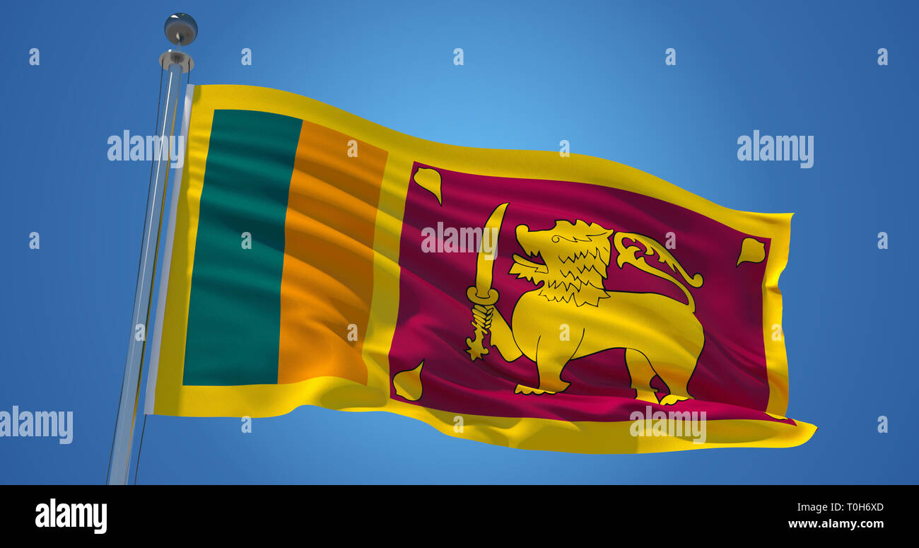 Fluttering silk flag of Sri Lanka. Sri Lankan official flag in the wind ...