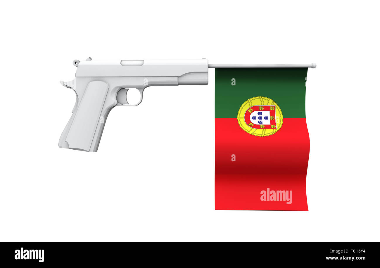 Portugal gun control concept. Hand gun with national flag Stock Photo ...