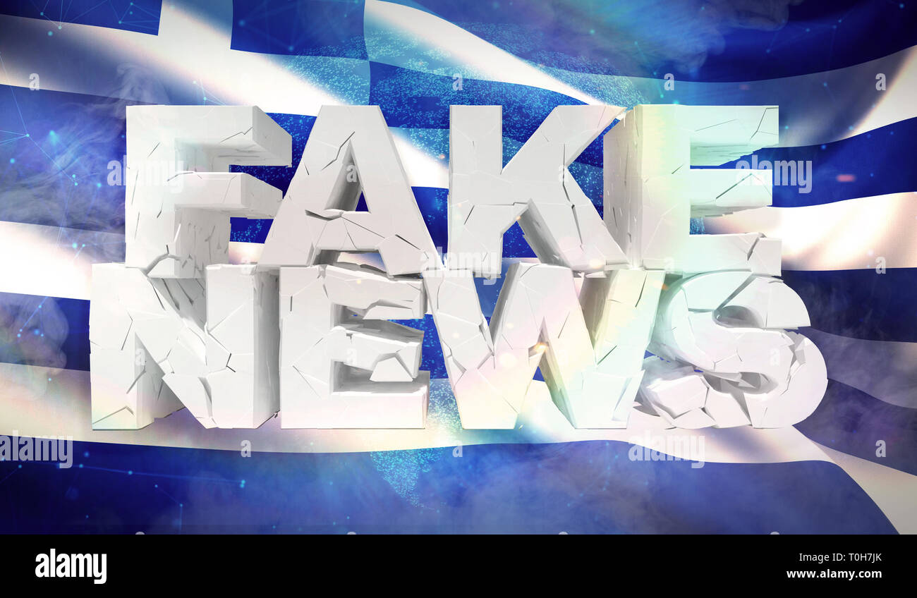 3D illustration of fake news concept with background flag of Greece ...