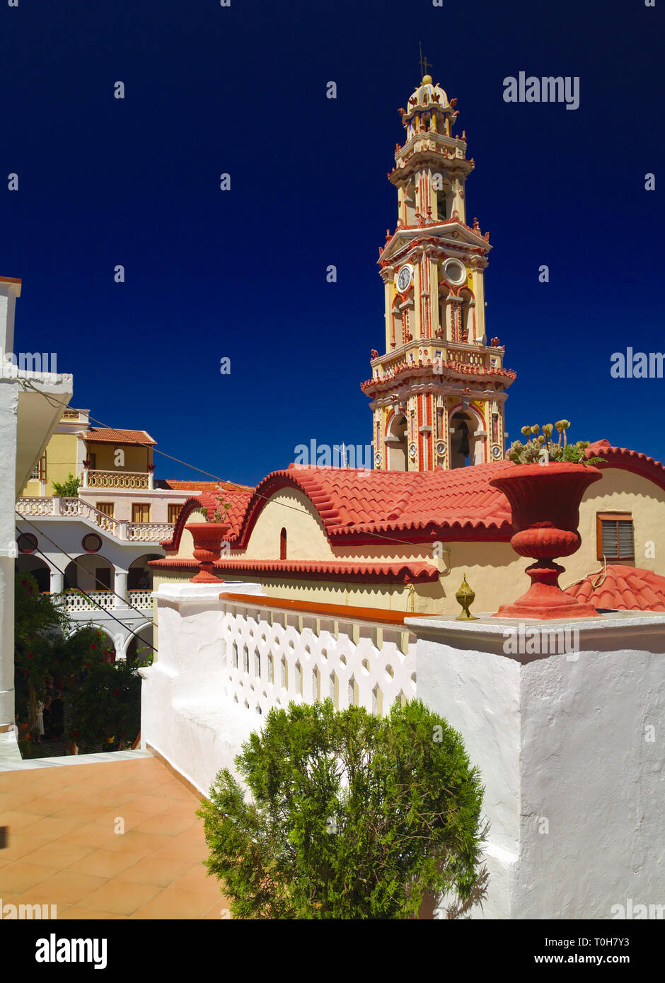 Colorful bell tower of the holy monastery of Archangel Michael ...