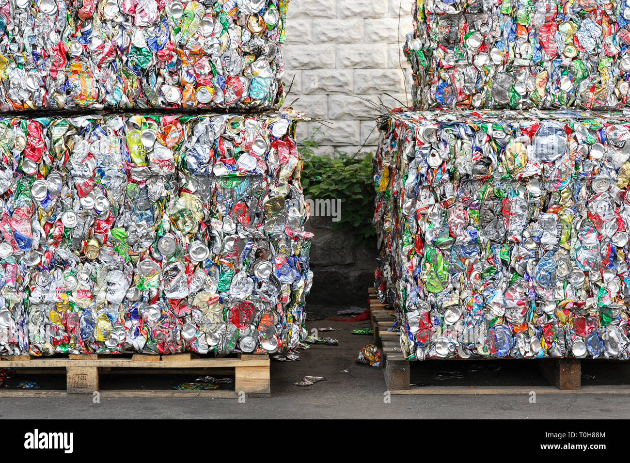 Blocks Pressed Aluminum Cans From Soft Drinks. Compacted Blocks Of Cans ...