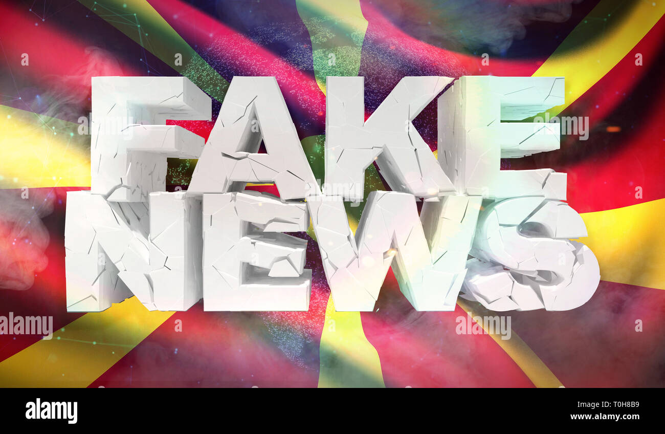 3D illustration of fake news concept with background flag of North ...