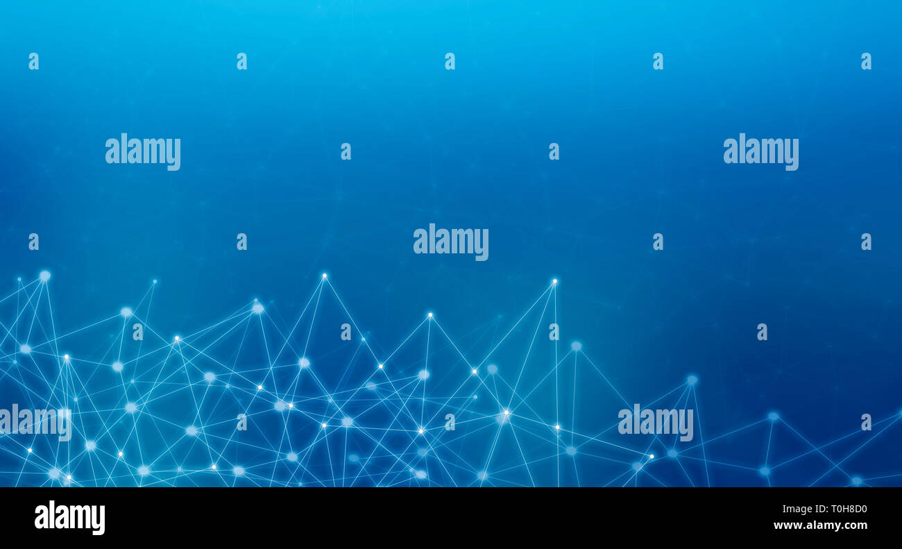 Abstract connection and communication with line dots on blue background ...