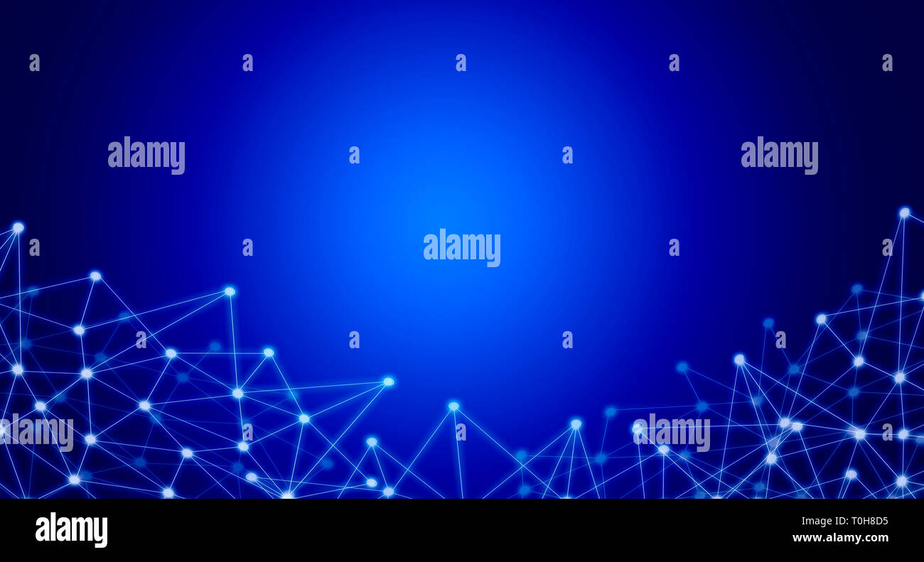 Abstract connection and communication with line dots on blue background ...