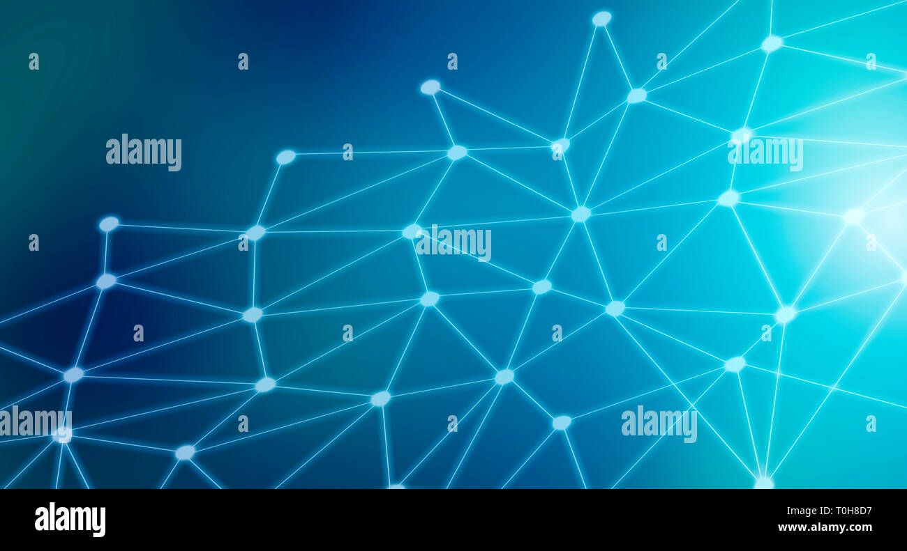 Abstract connection and communication with line dots on blue background ...