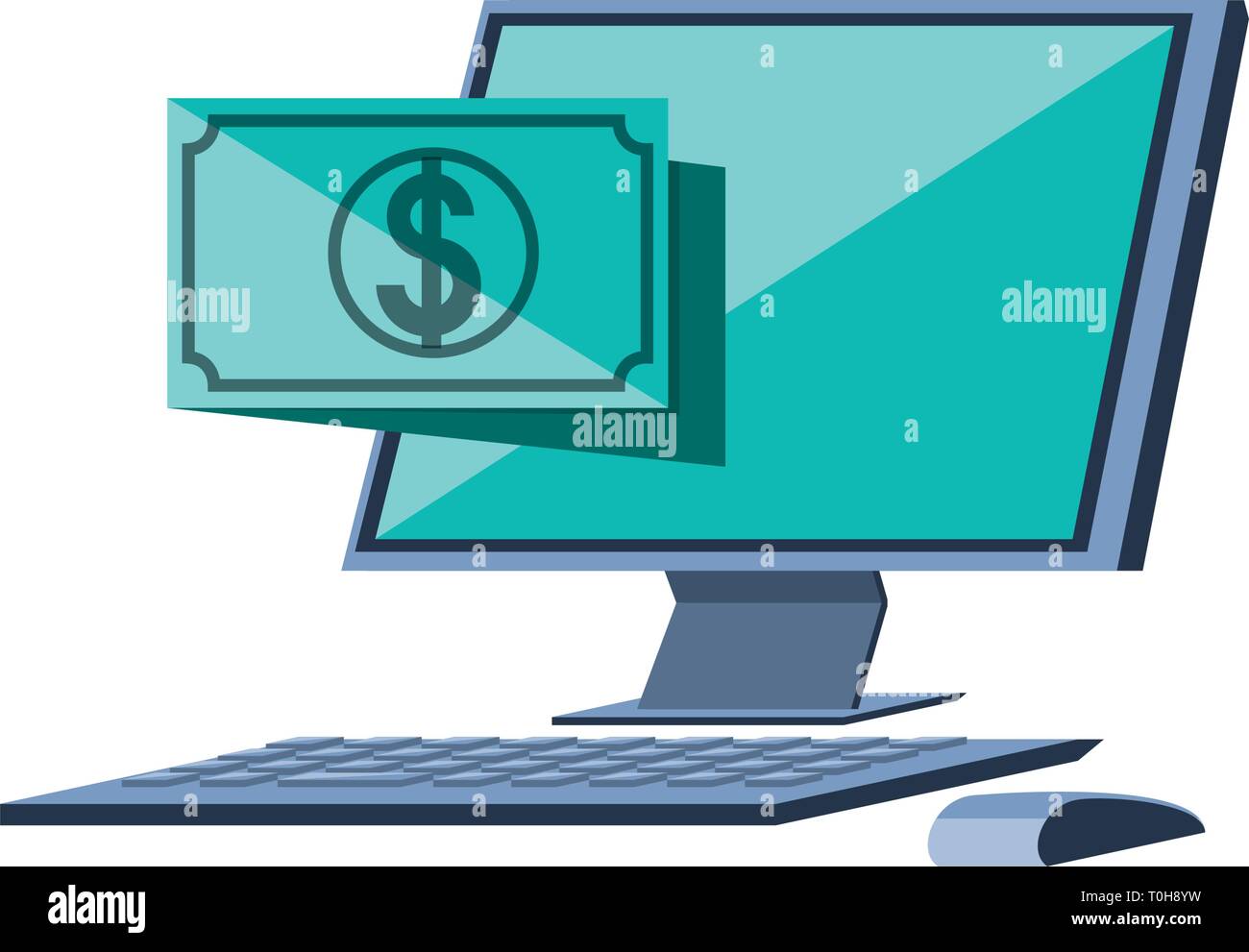 desktop computer with bill dollar vector illustration design Stock ...