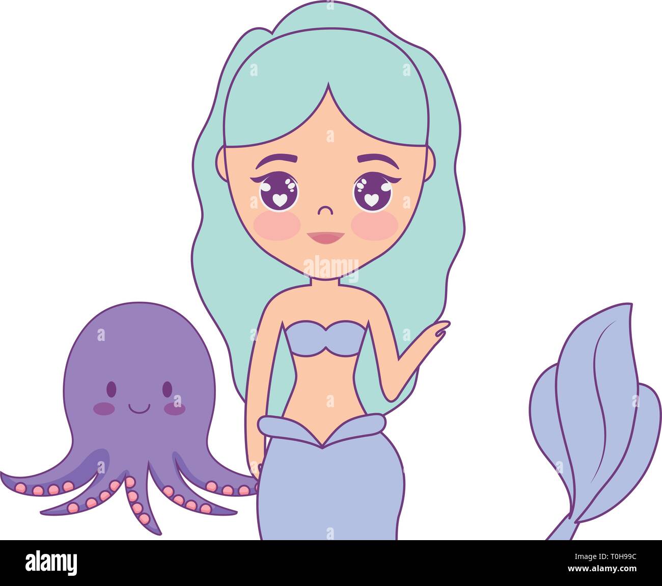 cute mermaid with octopus animal vector illustration design Stock ...