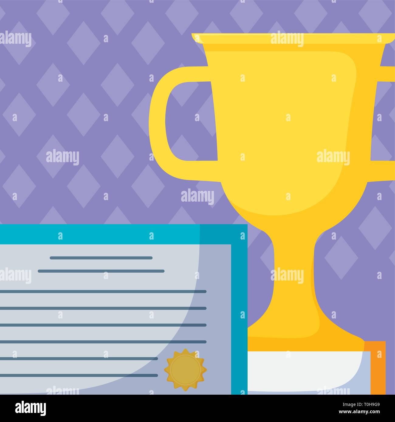 graduation certificate with trophy cup vector illustration design Stock ...
