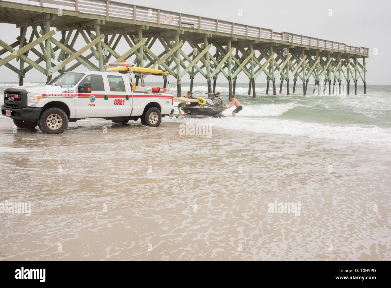 A rescue squad takes advantage of a stormy day to work on lifeguard ...