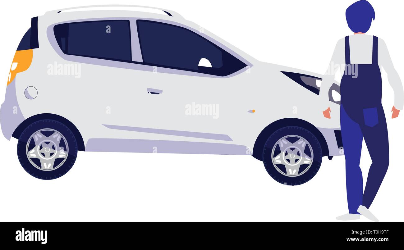 mechanic worker with car vehicle vector illustration design Stock ...