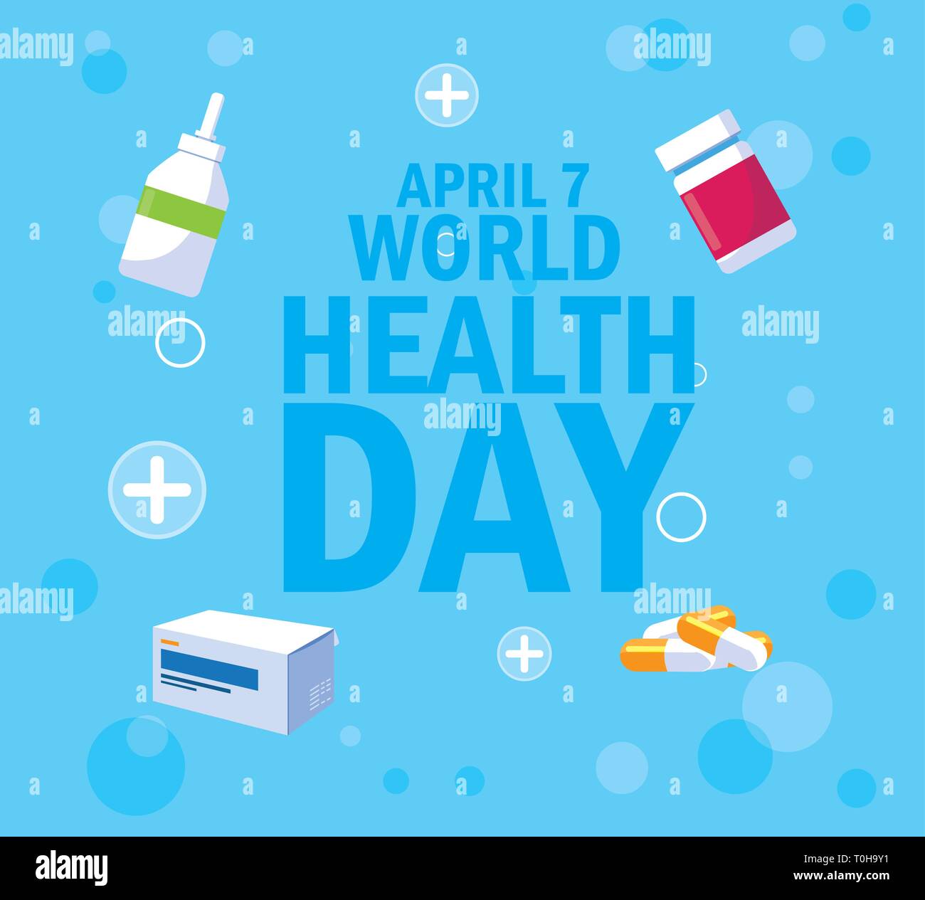 world health day card with bottles and medicines vector illustration ...