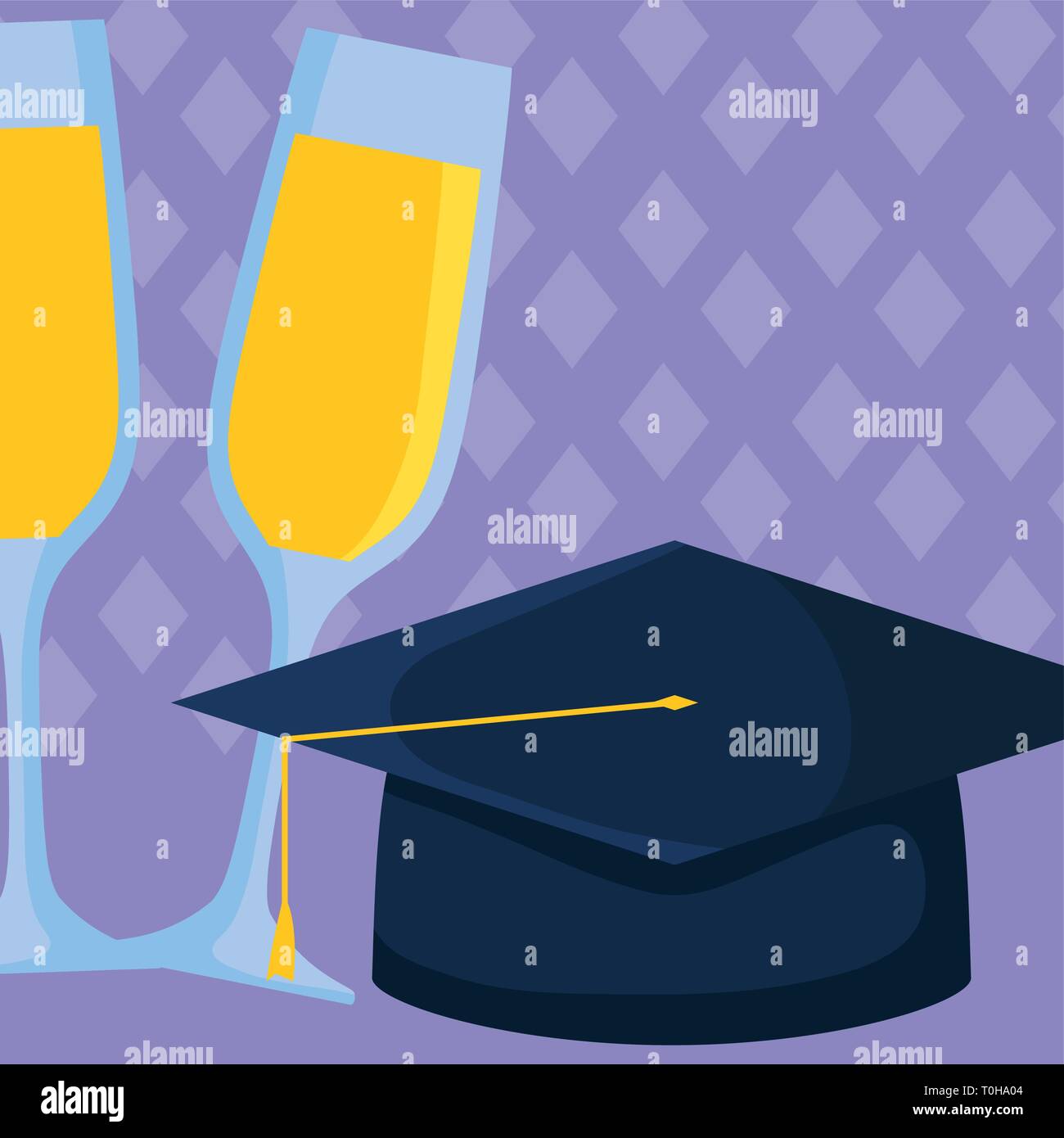 hat graduation with champagne cups vector illustration design Stock ...